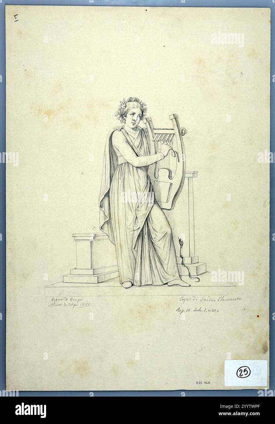 Drawing by Nicola La Volpe, 1866, of painting of Terpsicore with large ...