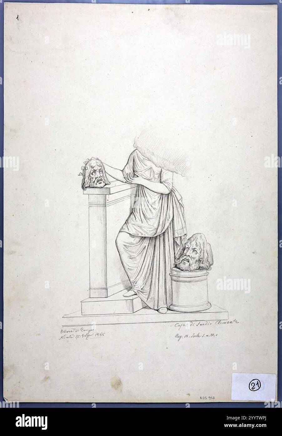 Drawing by Nicola La Volpe, 1866, of painting of the Muse Melpomene ...