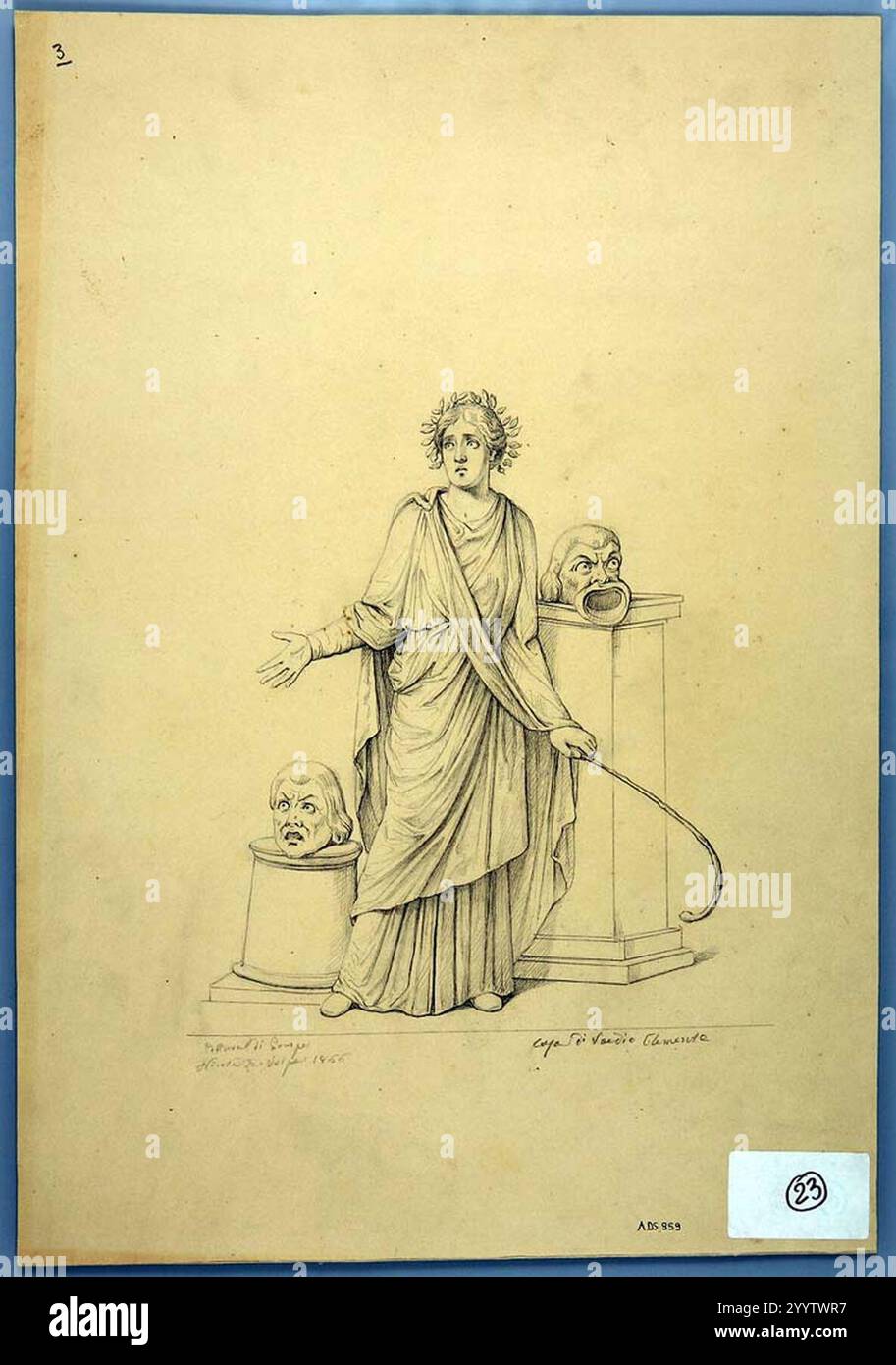 Drawing by Nicola La Volpe, 1866, of painting of the Muse Thalia, from ...
