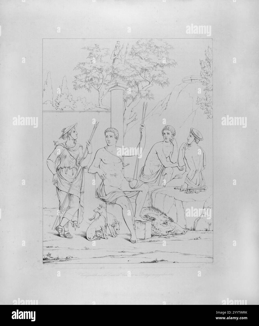 Drawing of a fresco of Atalanta and Meleager from the tablinum of the ...