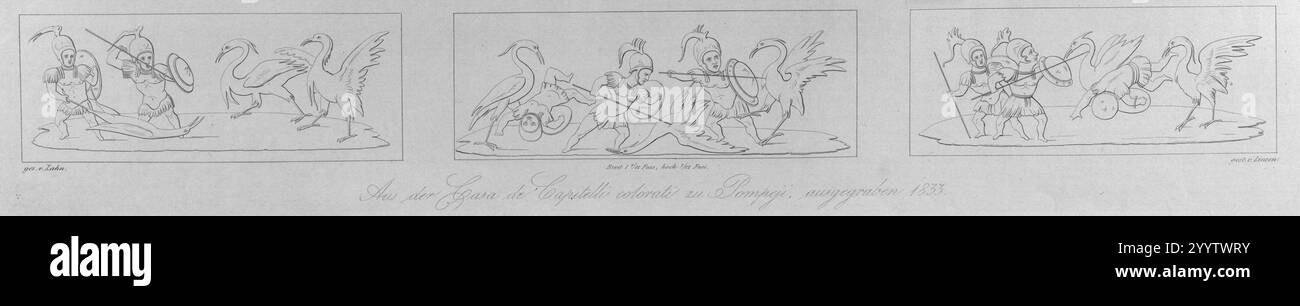 Drawing of a fresco depicting Painting of Pygmies battling cranes from ...