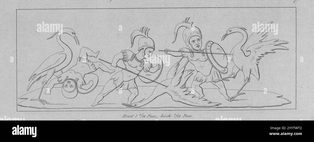 Drawing of a frescoed pinake of pygmies fighting with cranes from the ...