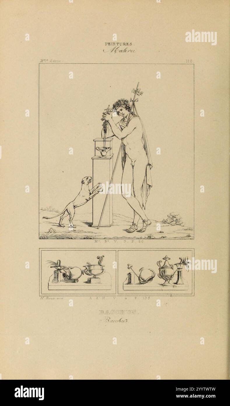 Drawing of Bacchus from ancient Roman mural in Pompeii by Henri Roux ...