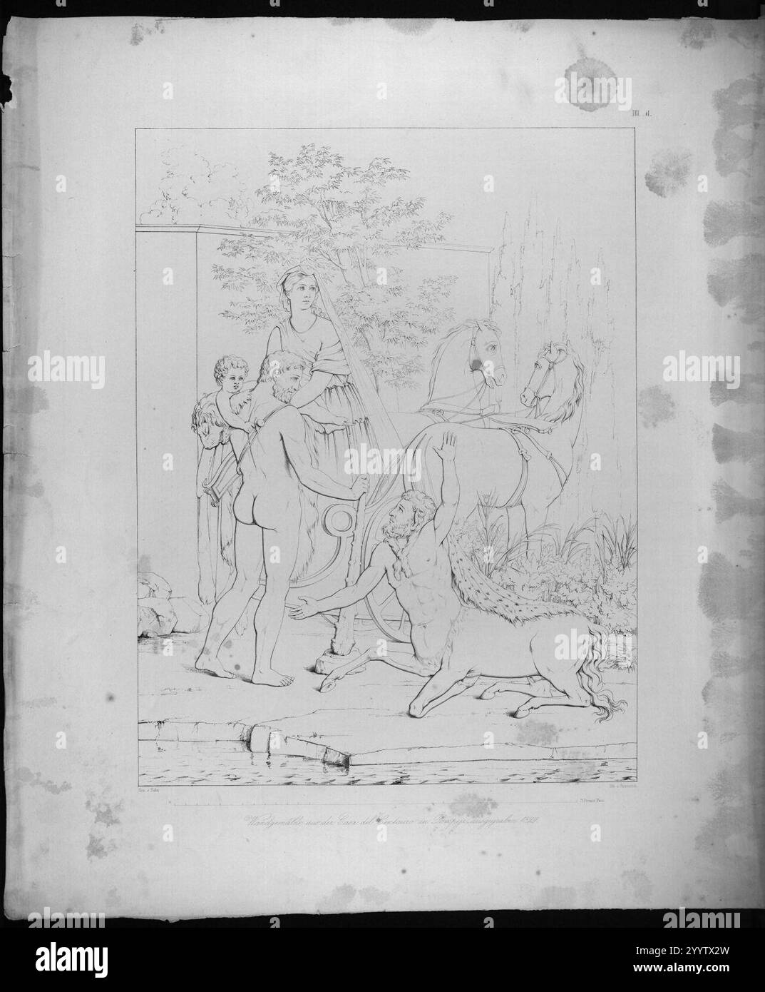 Drawing of Hercules holding Hyllus with Deianeira nearby as the Centaur ...