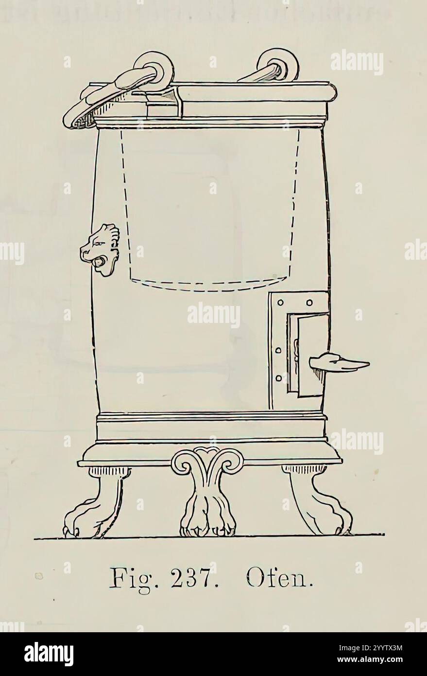 Drawing of the bronze Roman stove (water furnace) from the House of the ...