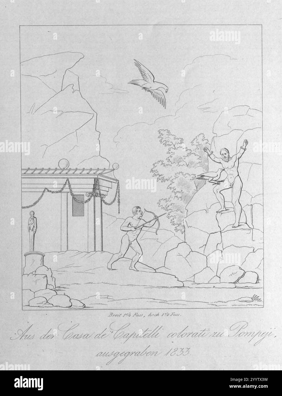Drawing of Fresco depicting Hercules rescuing Prometheus on east wall ...