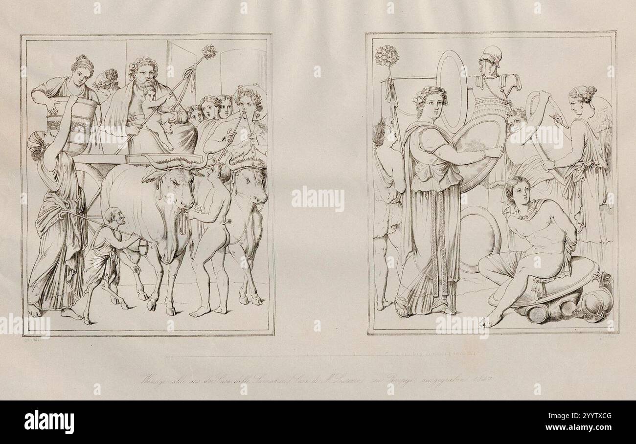 Drawings of the triumph of Bacchus (south wall) and Victory tableau ...