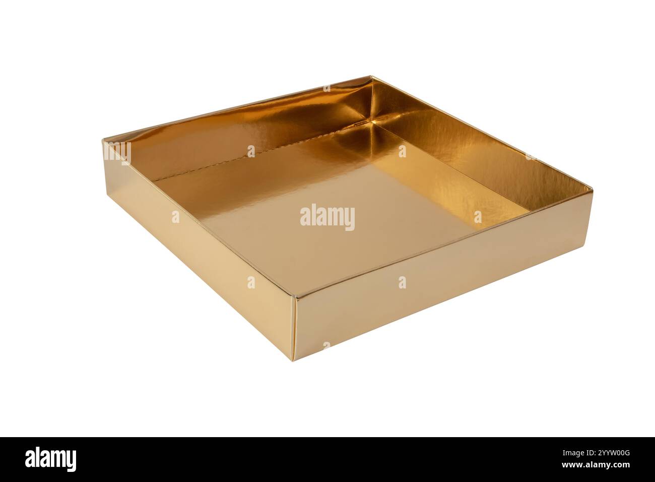 Gold gift box isolated on white. Golden colored paper open rectangular ...