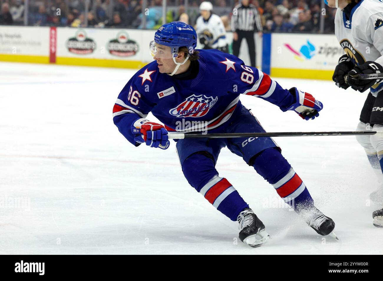 CLEVELAND, OH - DECEMBER 22: Rochester Americans left wing Noah Ostlund ...
