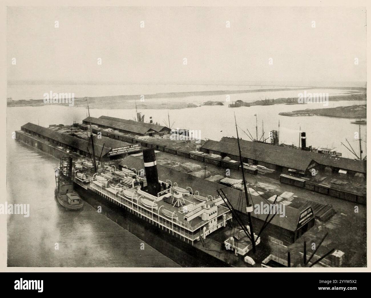 Montreal's Harbor with ship in docks. Vintage late 19th century ...
