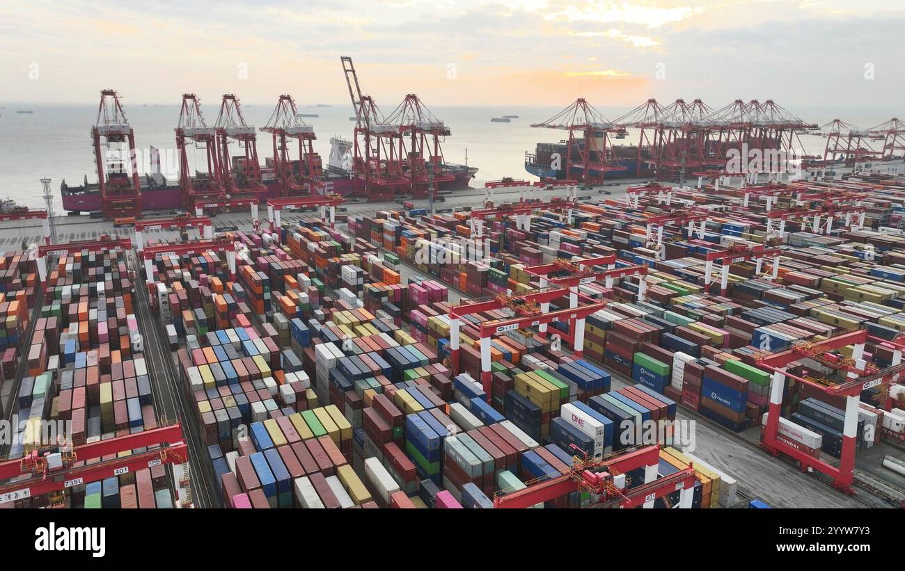 An aerial view of Yangshan Port Terminal Four in Shanghai, China Sunday ...
