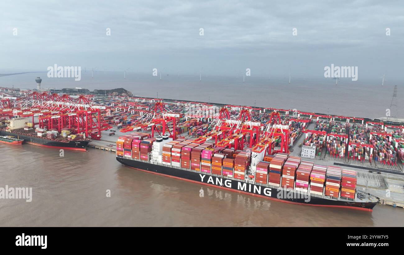 An aerial view of Yangshan Port Terminal Four in Shanghai, China Sunday ...