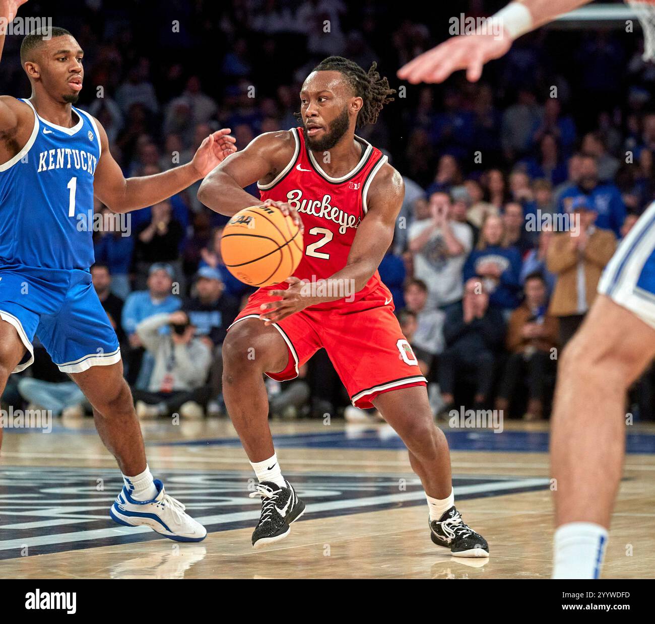 Ohio State Buckeyes guard Bruce Thornton (2) looks tp pass as Kentucky ...