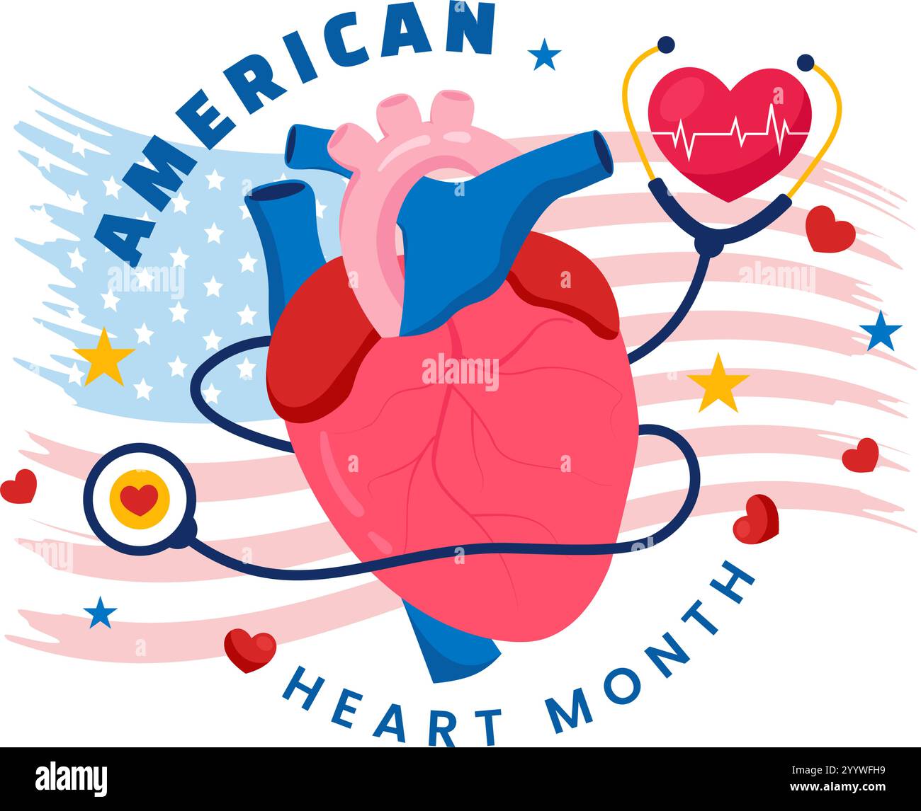 February is American Heart Month Vector Illustration Featuring a USA ...