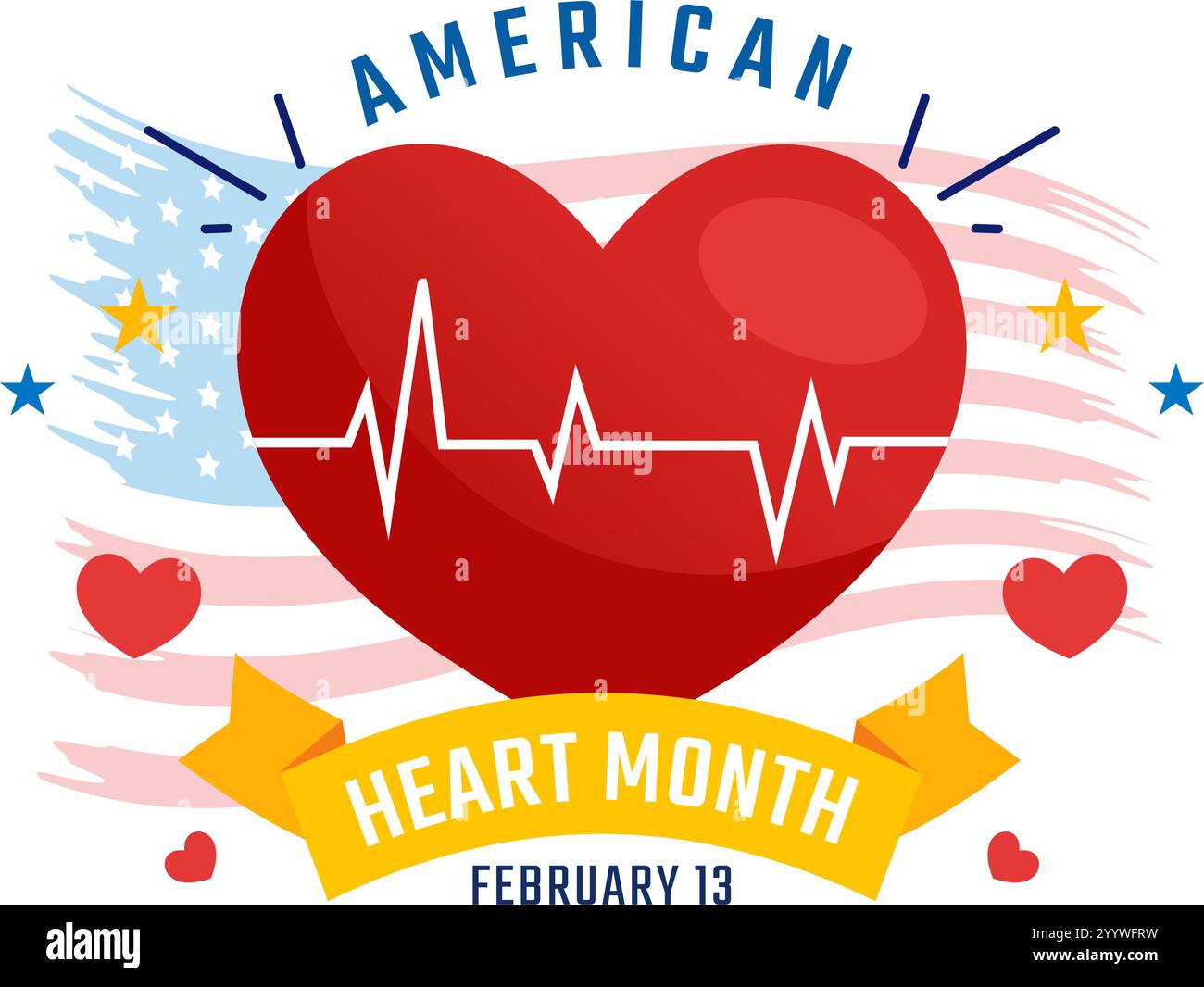 February is American Heart Month Vector Illustration Featuring a USA ...