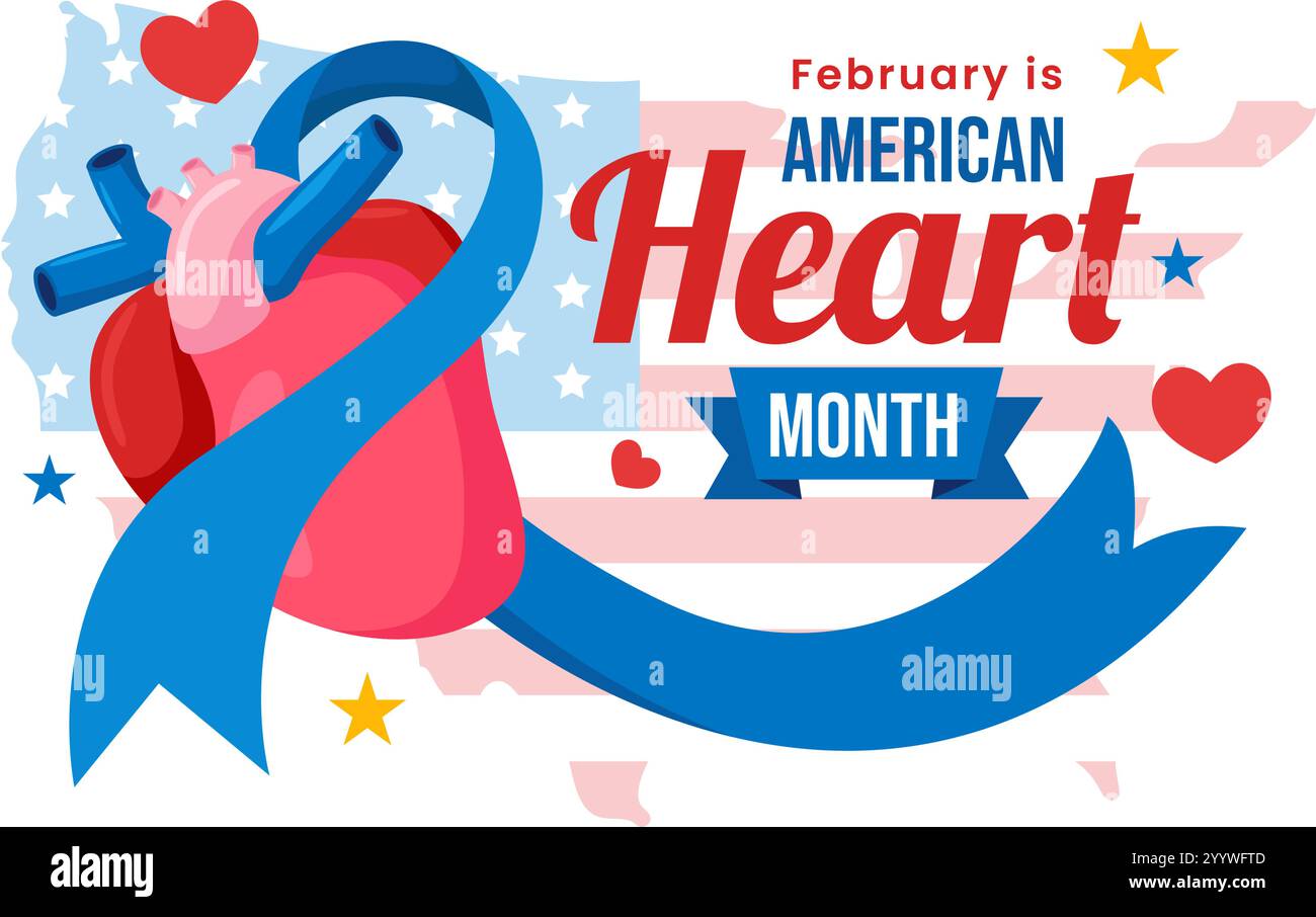 February is American Heart Month Vector Illustration Featuring a USA ...