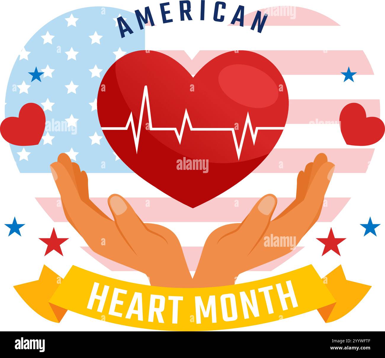 February is American Heart Month Vector Illustration Featuring a USA ...