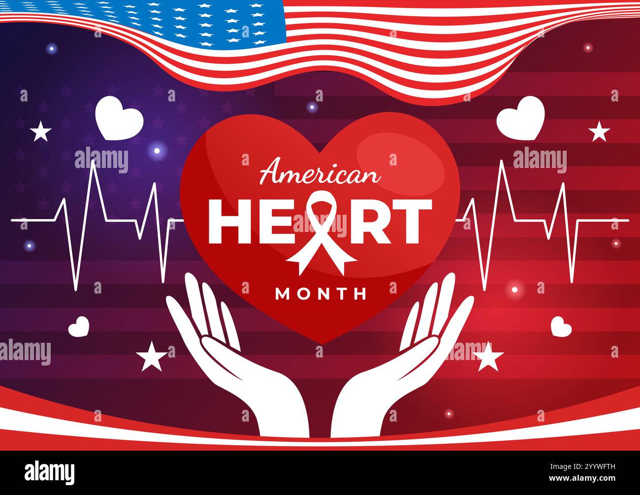 February is American Heart Month Vector Illustration Featuring a USA ...