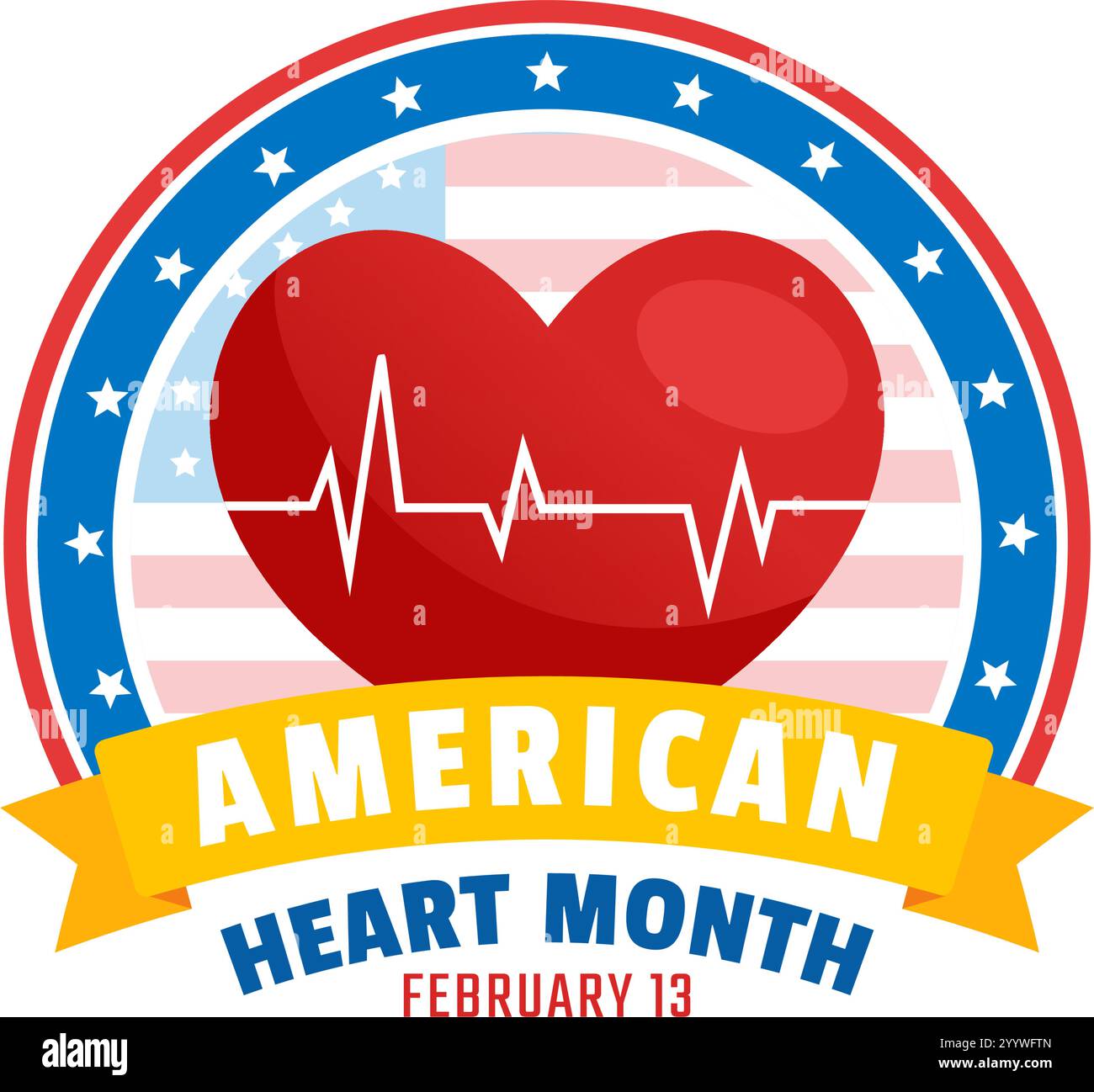 February is American Heart Month Vector Illustration Featuring a USA ...