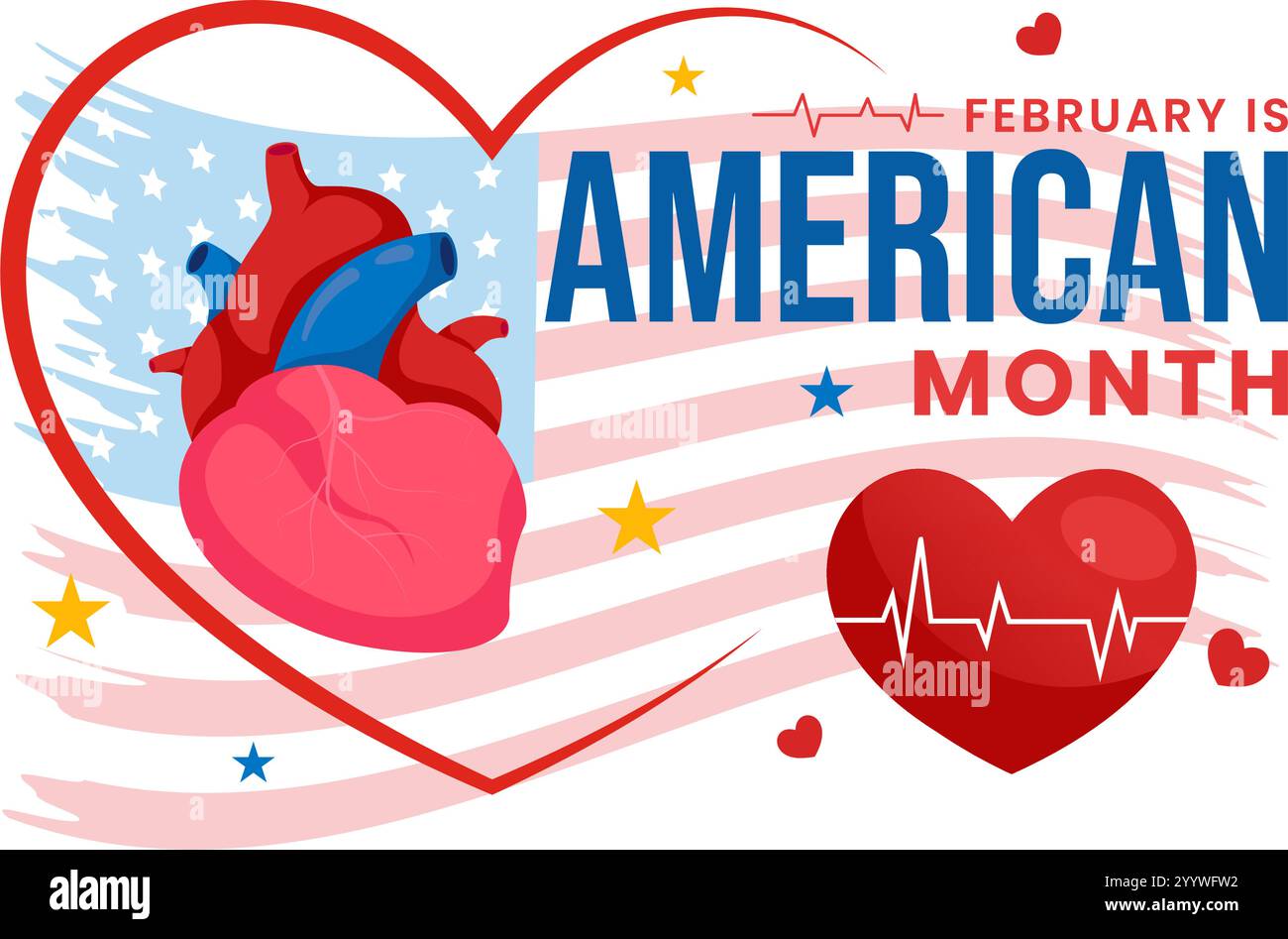 February is American Heart Month Vector Illustration Featuring a USA ...