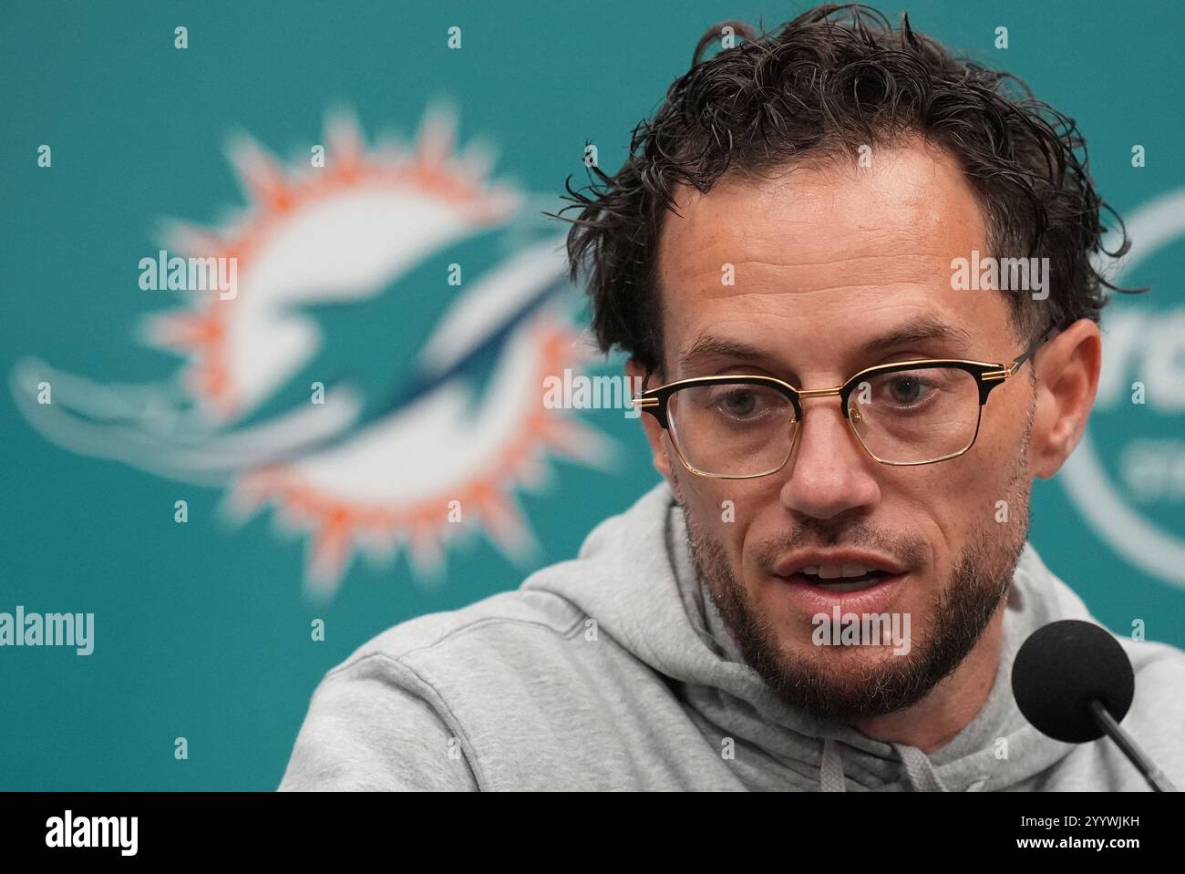 Miami Dolphins head coach Mike McDaniel speaks during a news conference following an NFL ...