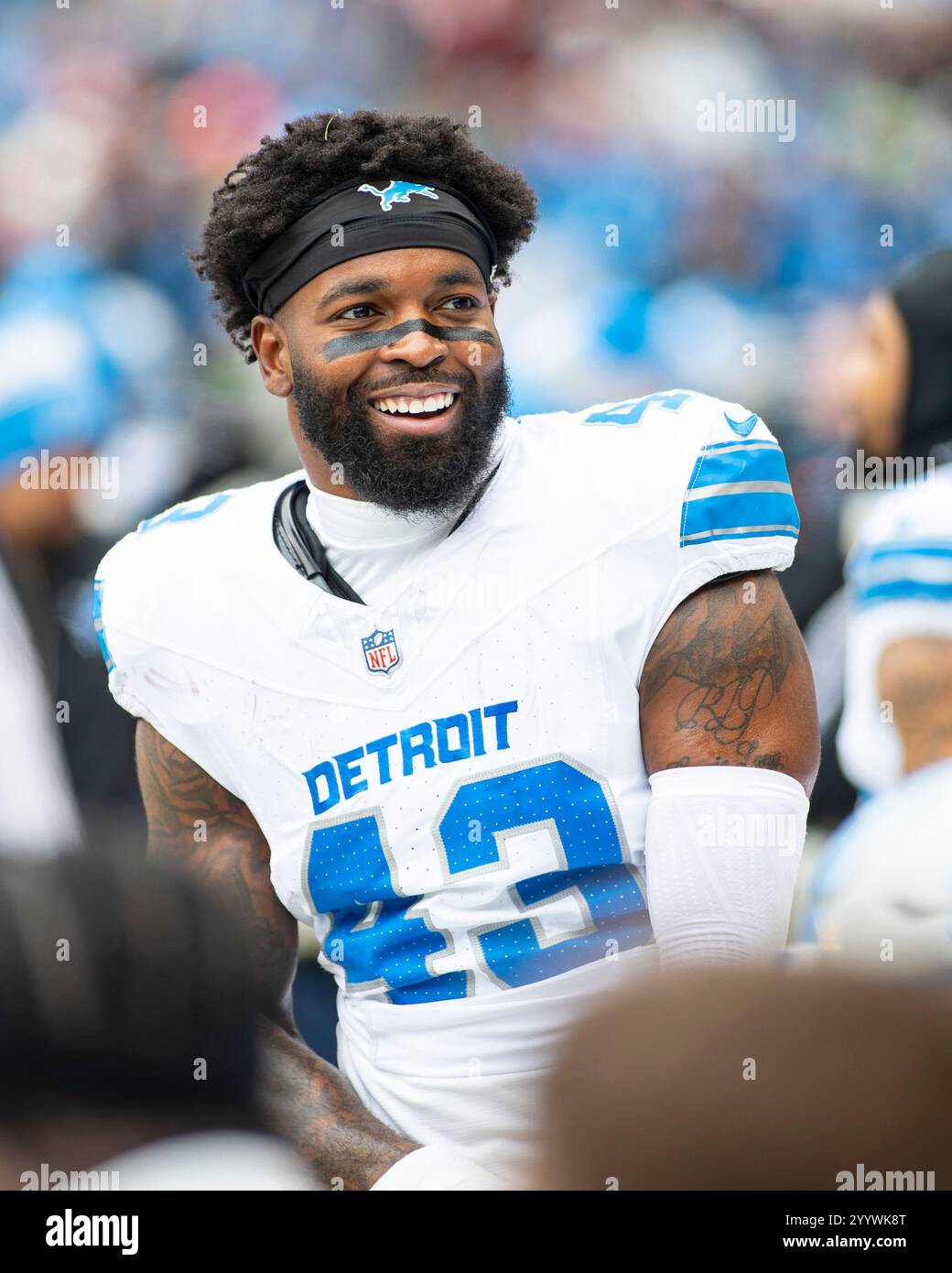 Detroit Lions David Long Jr. (43) on the sidelines before an NFL ...