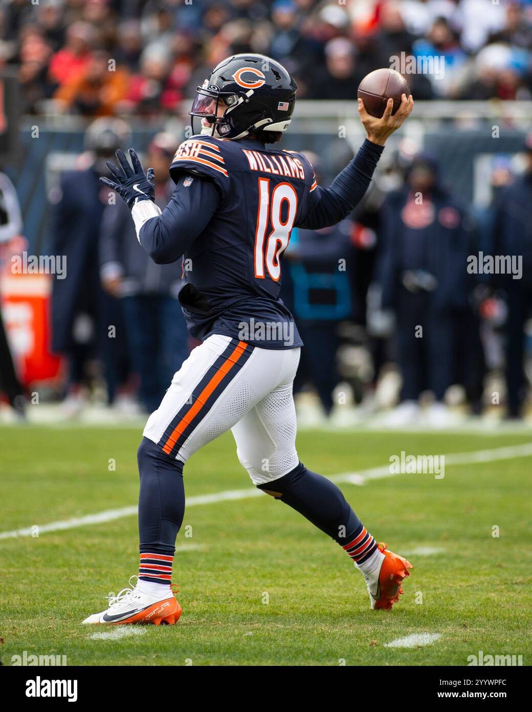Chicago Bears quarterback Caleb Williams (18) throws the ball during an ...