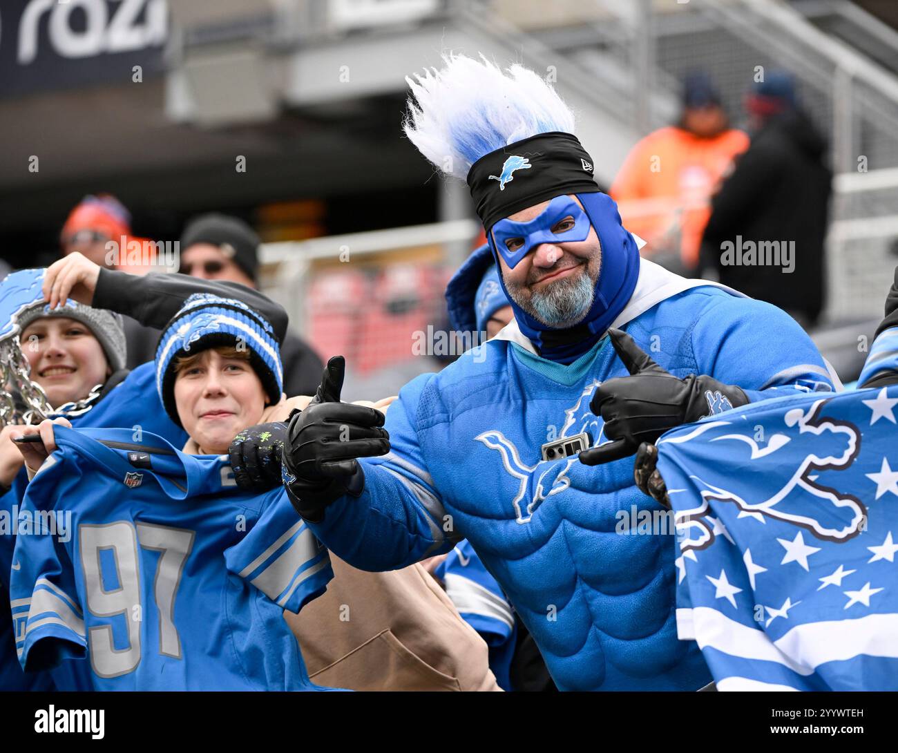 Chicago, United States. 22nd Dec, 2024. Detroit Lions fans cheer on ...