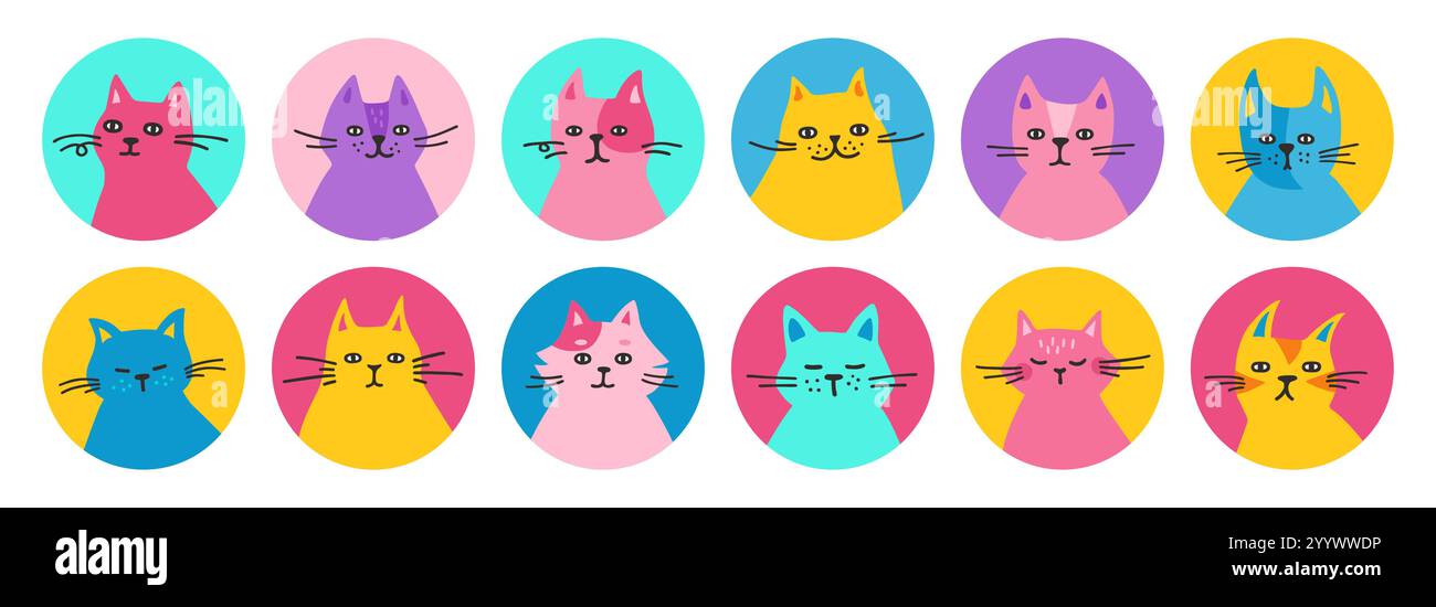 Cats head avatar funny set. Collection of portraits of happy cute ...