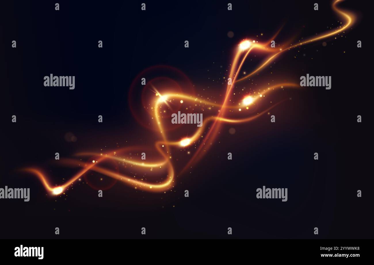 Magic golden wind with shining dust and flashes. Festive banner with ...