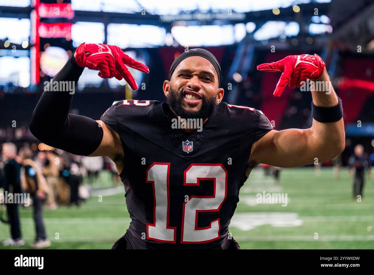 Atlanta Falcons wide receiver KhaDarel Hodge (12) celebrates after an ...