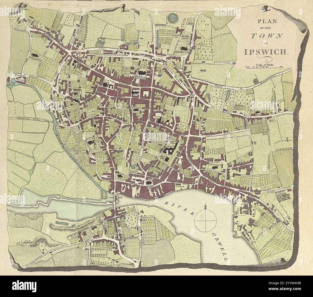Early map of Ipswich published in 1780 Stock Photo - Alamy