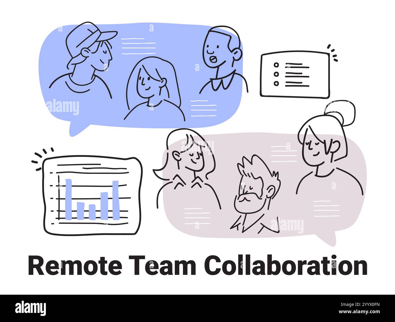 Remote team collaboration concept with diverse people communicating in ...