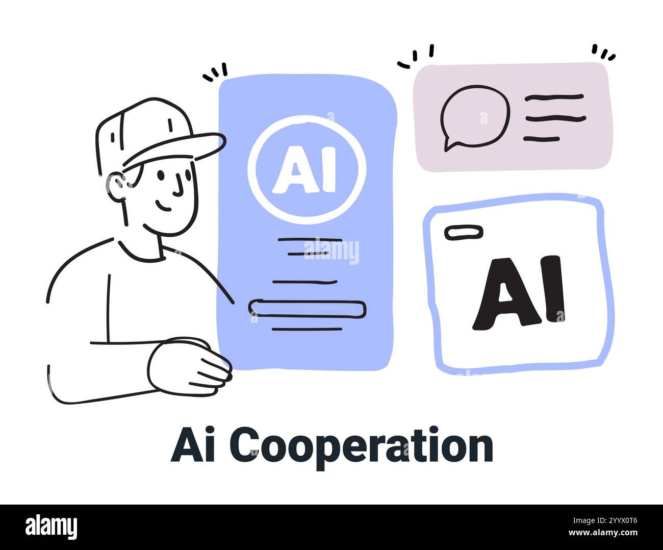 AI cooperation concept with person interacting with AI elements ...