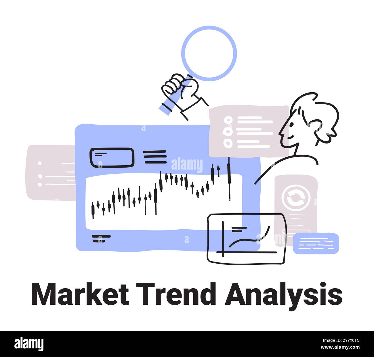 Market trend analysis concept with charts magnifying glass and person ...