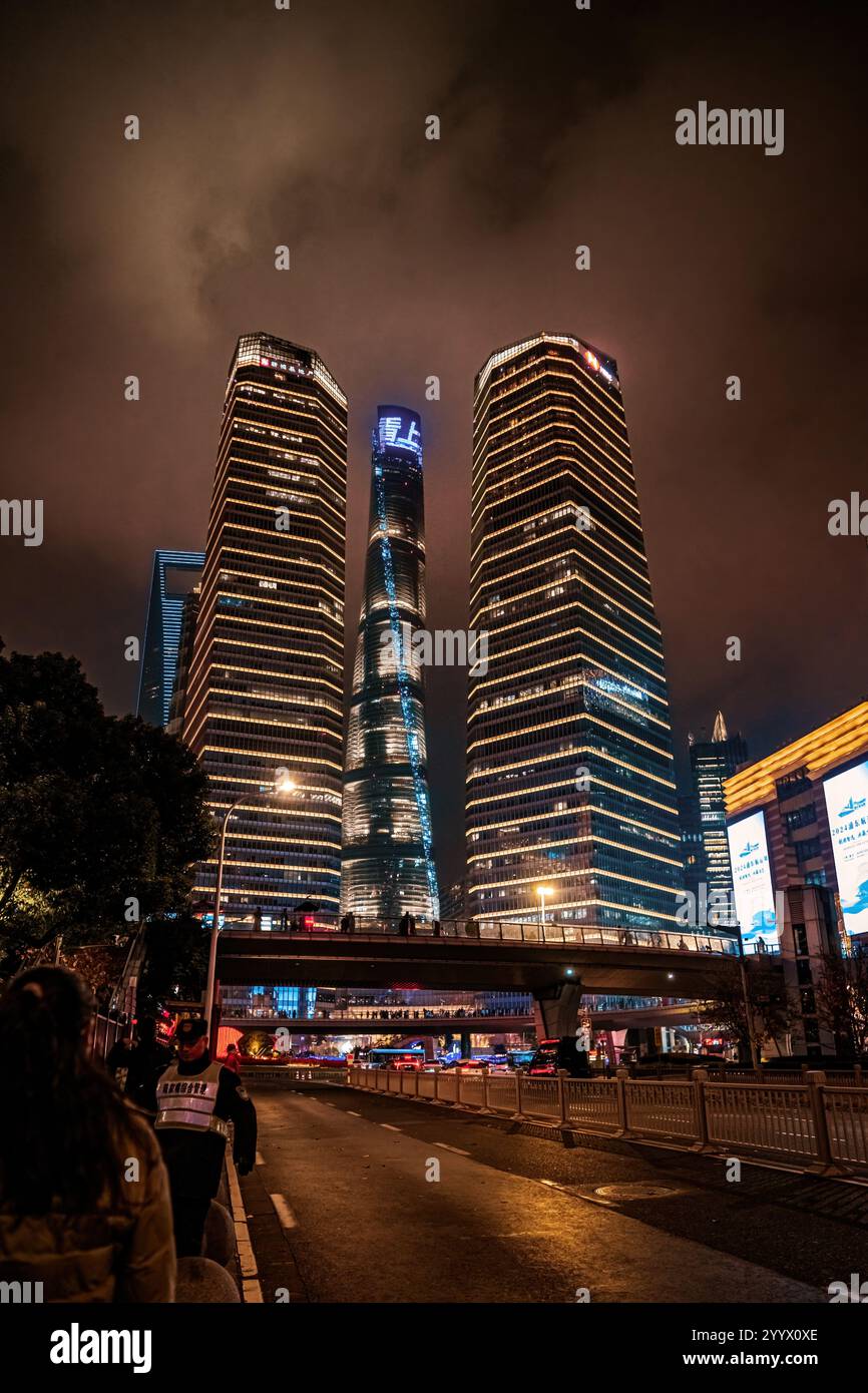 shanghai, China - December 5, 2024 Illuminated buildings near the ...