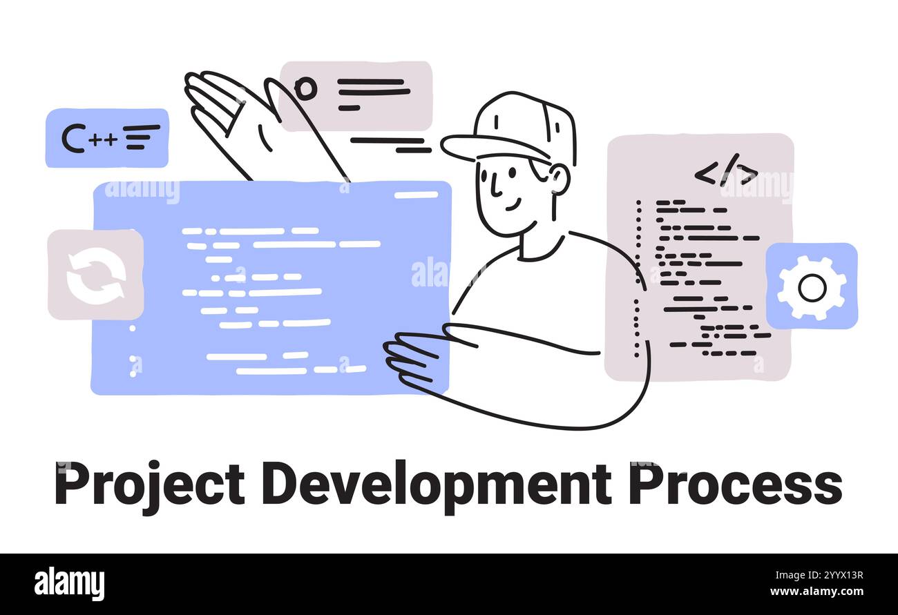 Project development process coding concept featuring a person ...