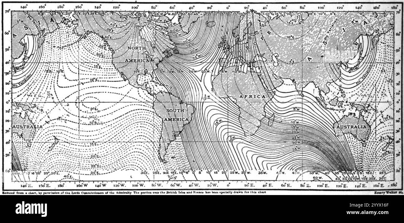 EB1911 - Magnetism, Terrestrial - Fig. 1.—Isogonals, or lines of equal ...