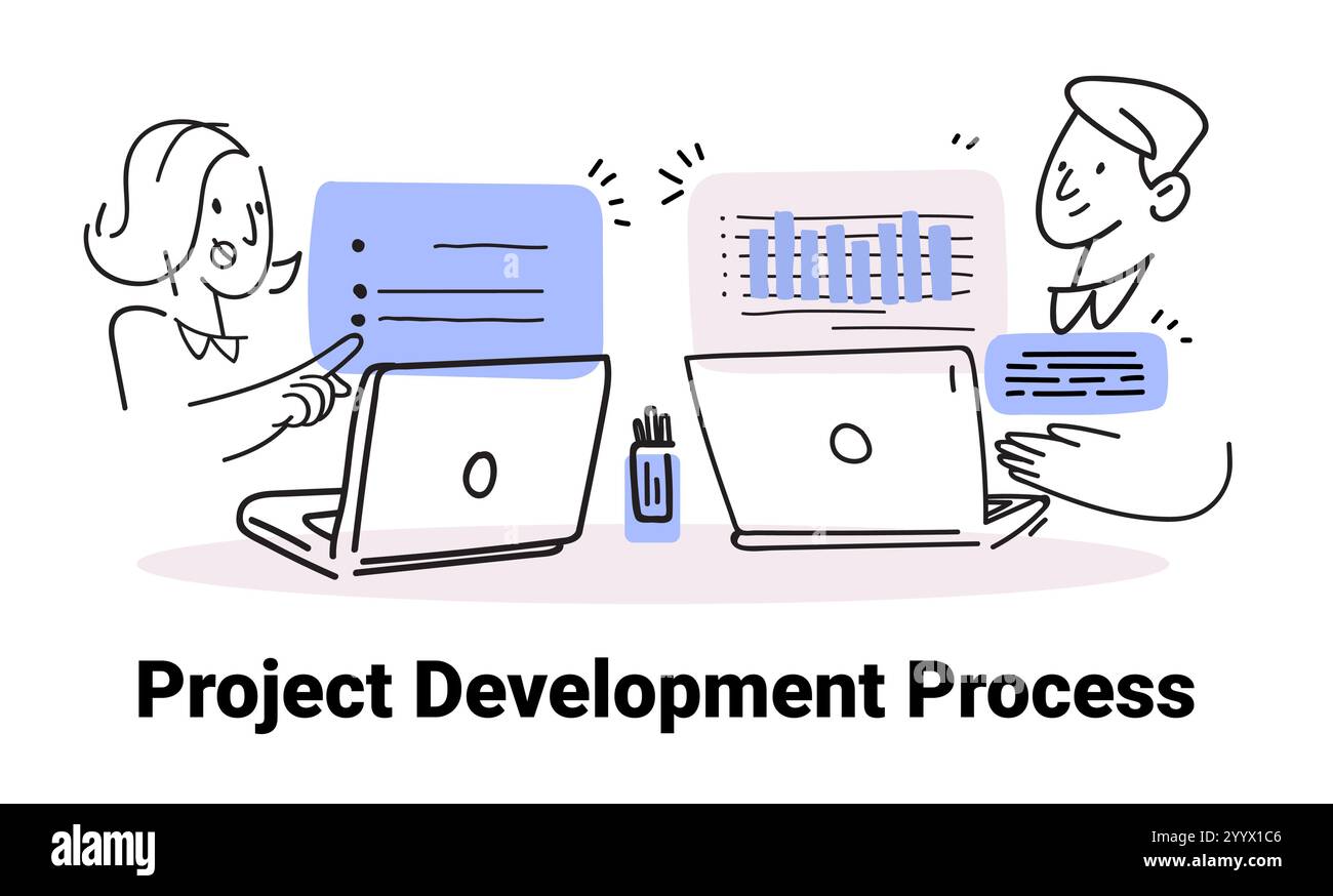 Project development process teamwork concept sketch style two people ...