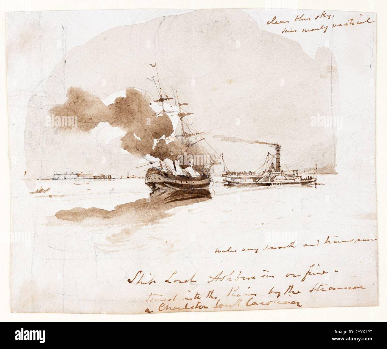 Ebenezer Landells - Ship Lord Ashbourne on fire - Landells-The-Lord ...