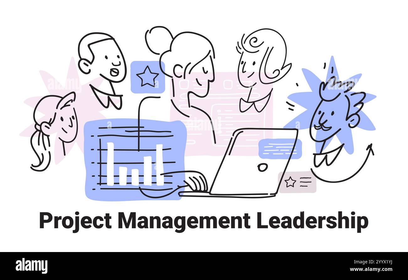 Project management leadership teamwork concept with diverse faces ...