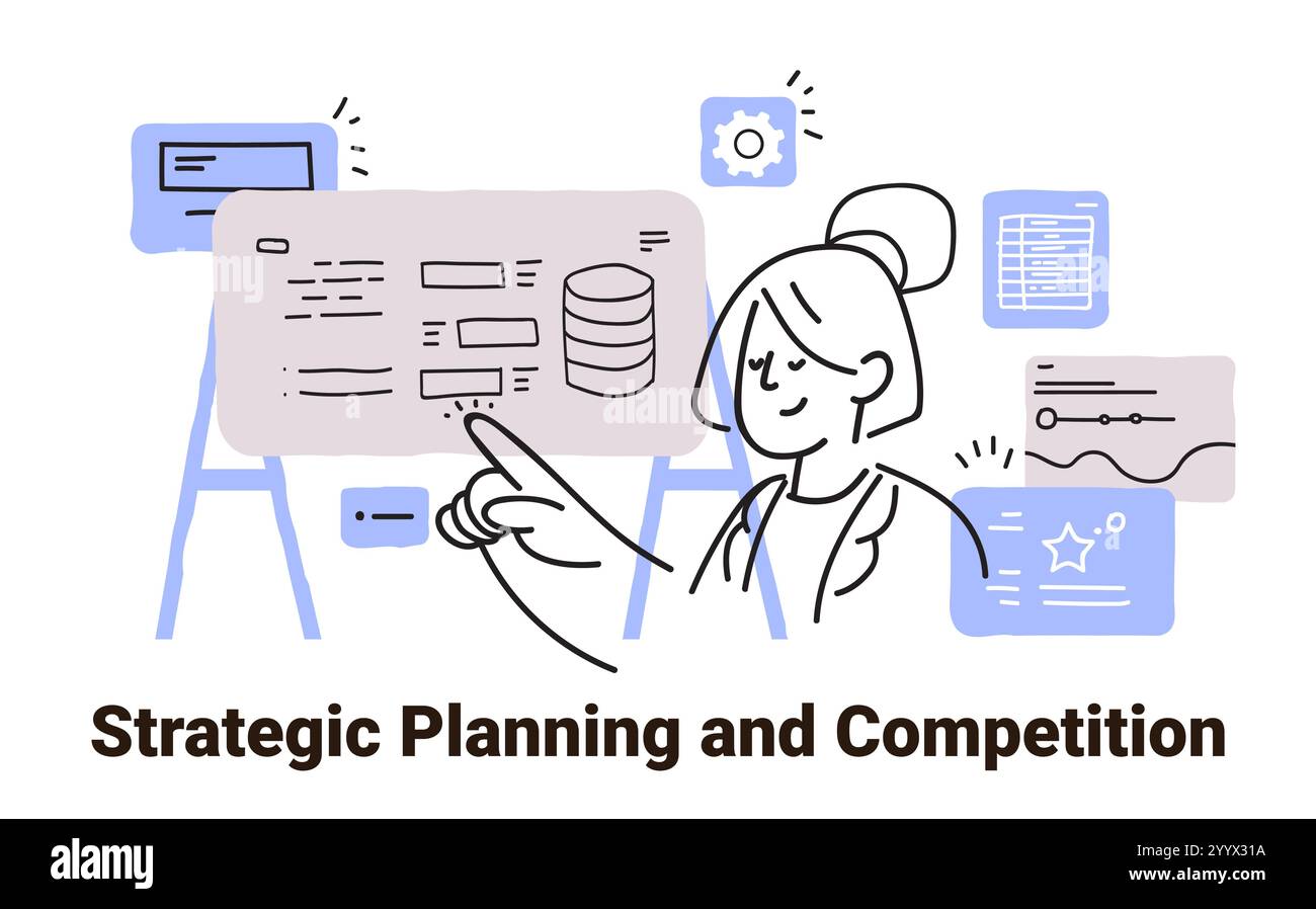 Strategic planning concept woman pointing at data charts and diagrams ...