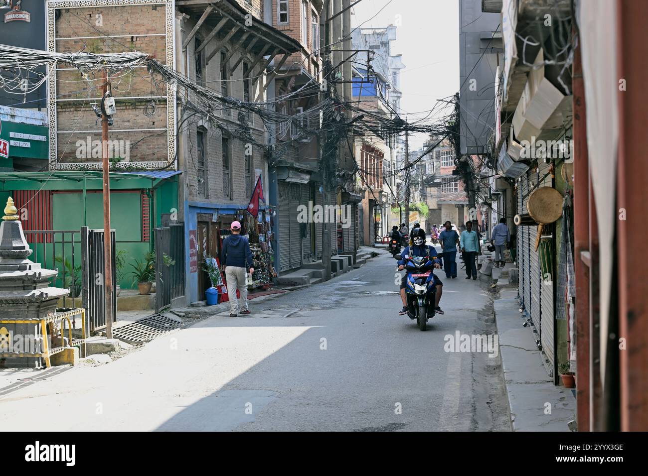A typical street scene on a warm autumn day in 2024 in Thamel ...