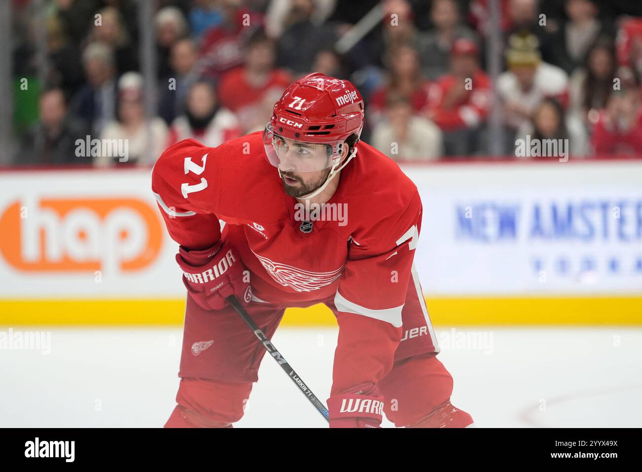 Detroit Red Wings center Dylan Larkin waits on the face off during the ...