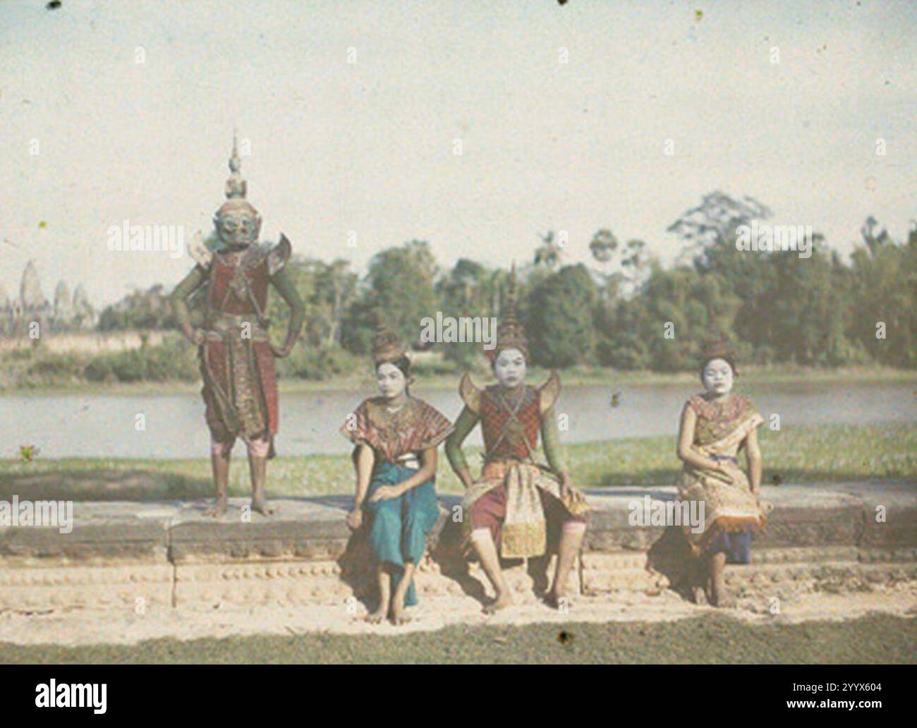 Edge of the moat of Angkor Wat temples in Siem Reap region - 1918-1921 ...