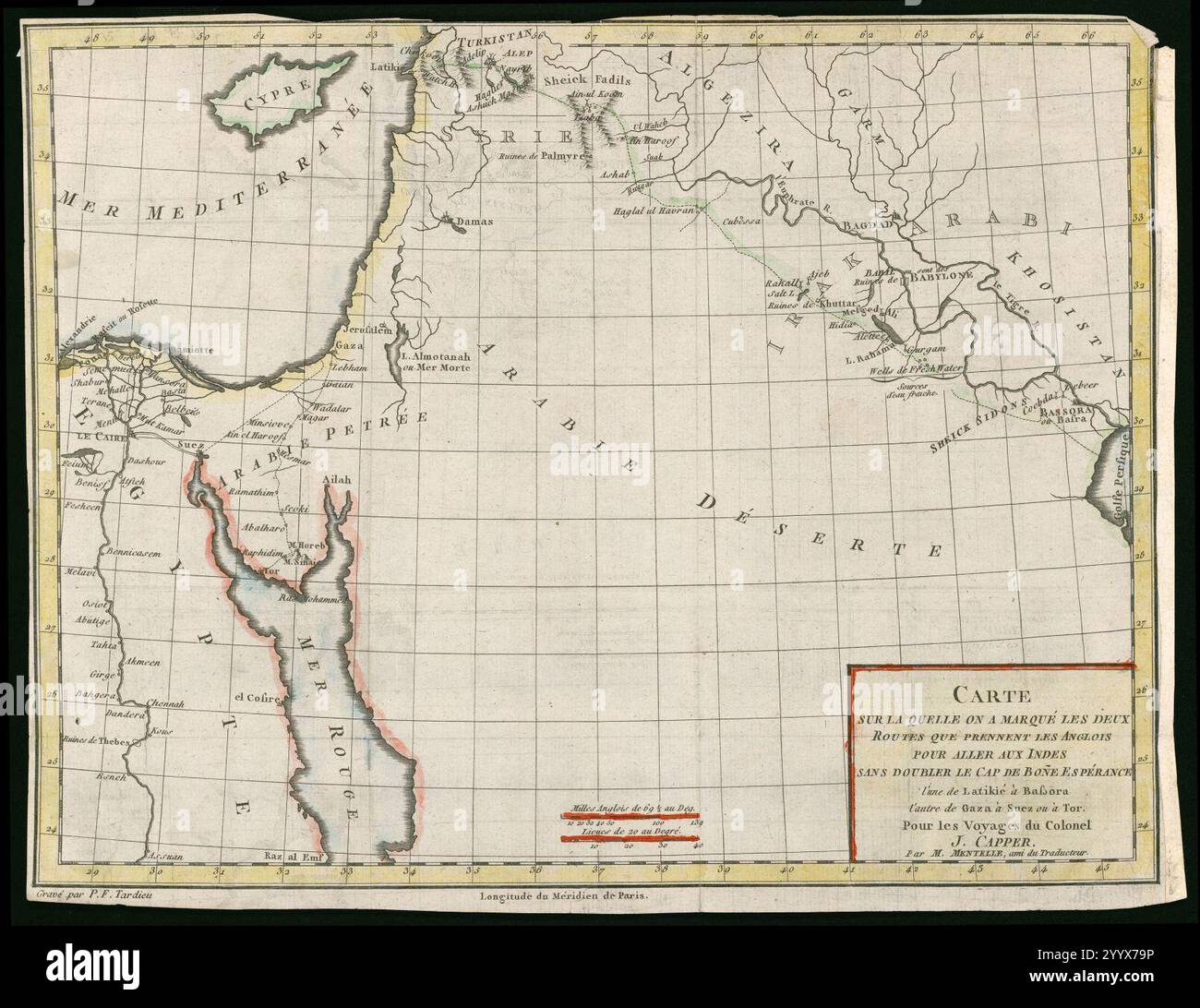 Edme Mentelle, Carte sur la quelle on a marque les deux routes que ...