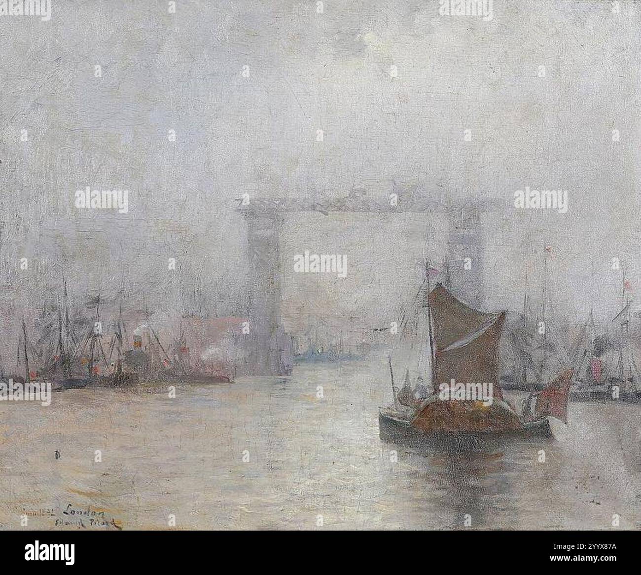 Edmond Picard - Tower Bridge Under Construction, an Impressionist view ...