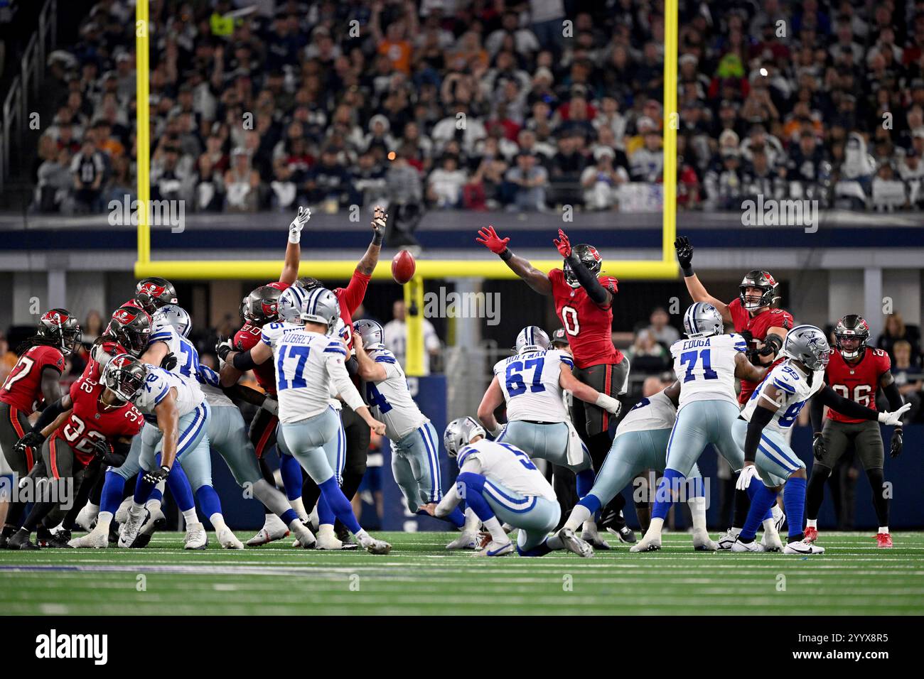 Dallas Cowboys place kicker Brandon Aubrey (17) kicks a field goal in ...