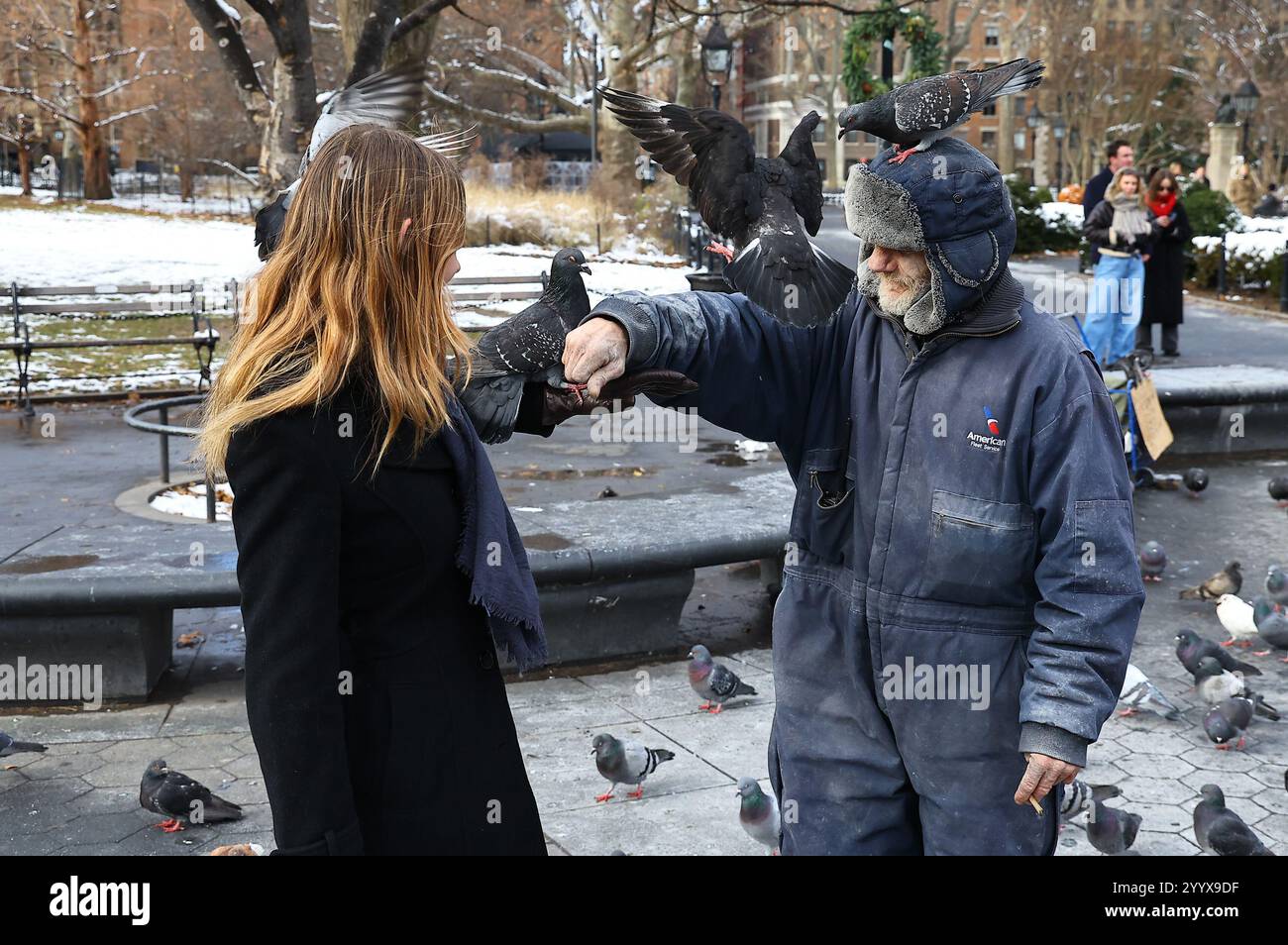 Larry the Birdman interacts with pigeons and people in Washington ...