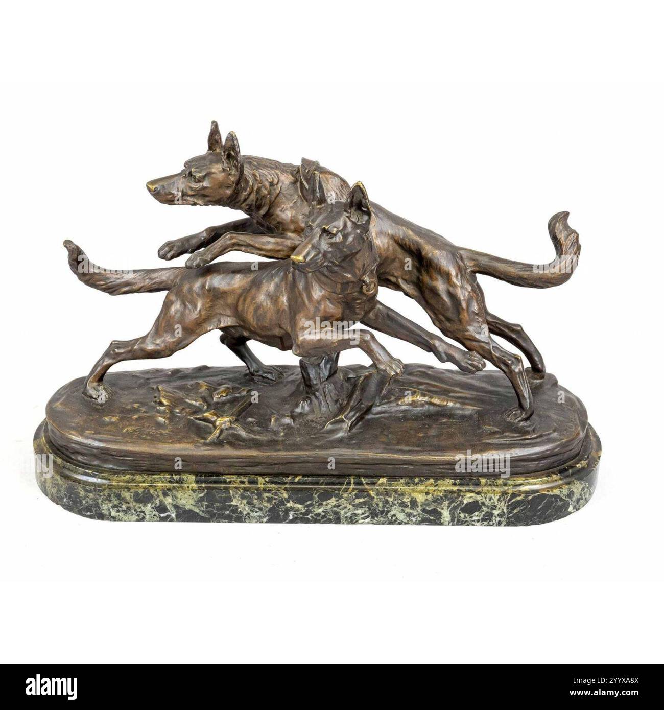 Edouard Drouot - , French sculptor, large group of two shepherd dogs ...